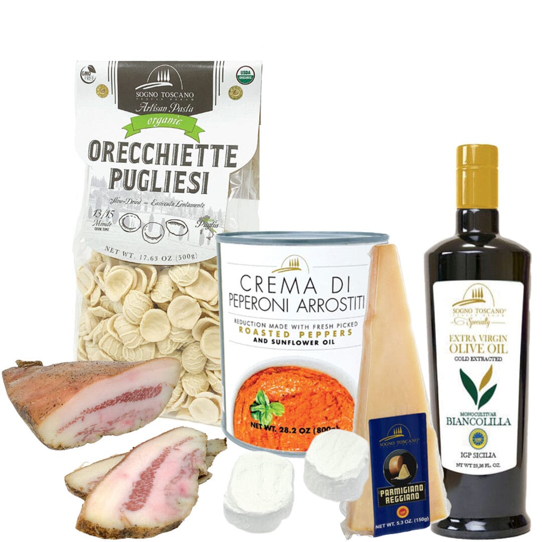 Orecchiette with Red Pepper Sauce, Guanciale & Robiola — Sogno Toscano