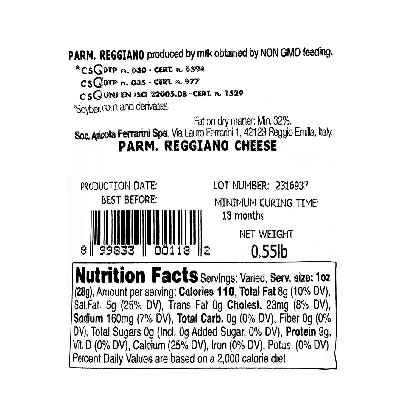 Parmigiano Reggiano DOP 8.8 oz wedge - Ferrarini | Italian Parmesan ...